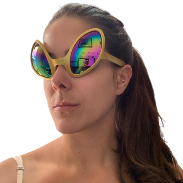 Óculos Olhos Grandes Malucos ET Espelhado Dourado