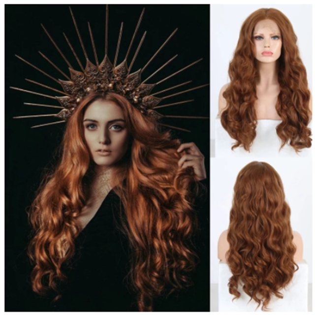 Front Lace Wig Cacheada Ruiva 60cm Fibra Japonesa c ajustes e pentes ...