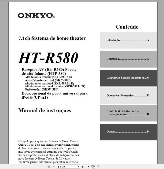Manual Em Português Do Receiver Onkyo Ht-r580