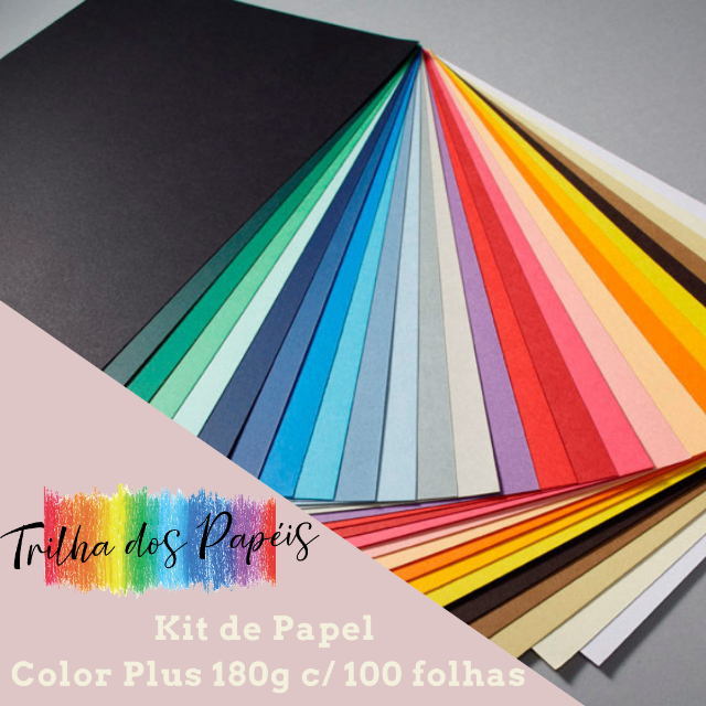Kit de Papel Colorido Color Plus 180g com 100 folhas p/ Personalizados ...